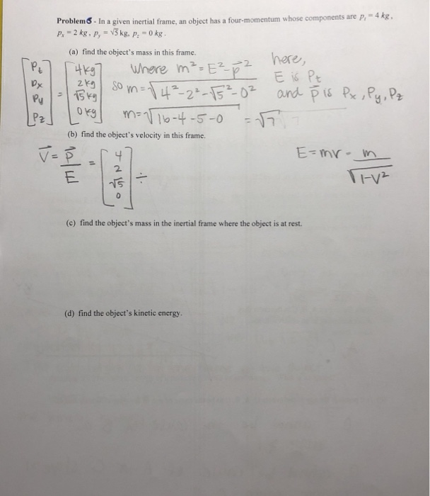 Solved Problem In a given inertial frame, an object has a | Chegg.com