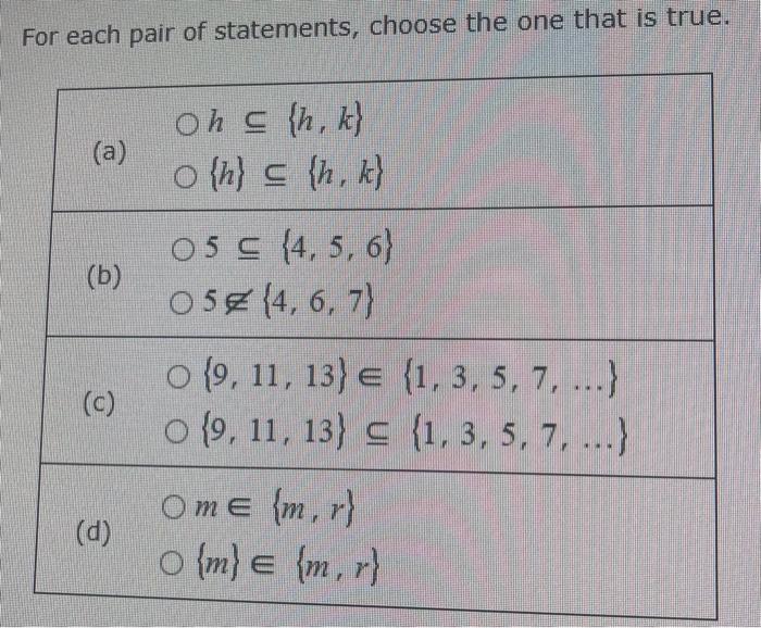 Solved For each pair of statements, choose the one that is | Chegg.com