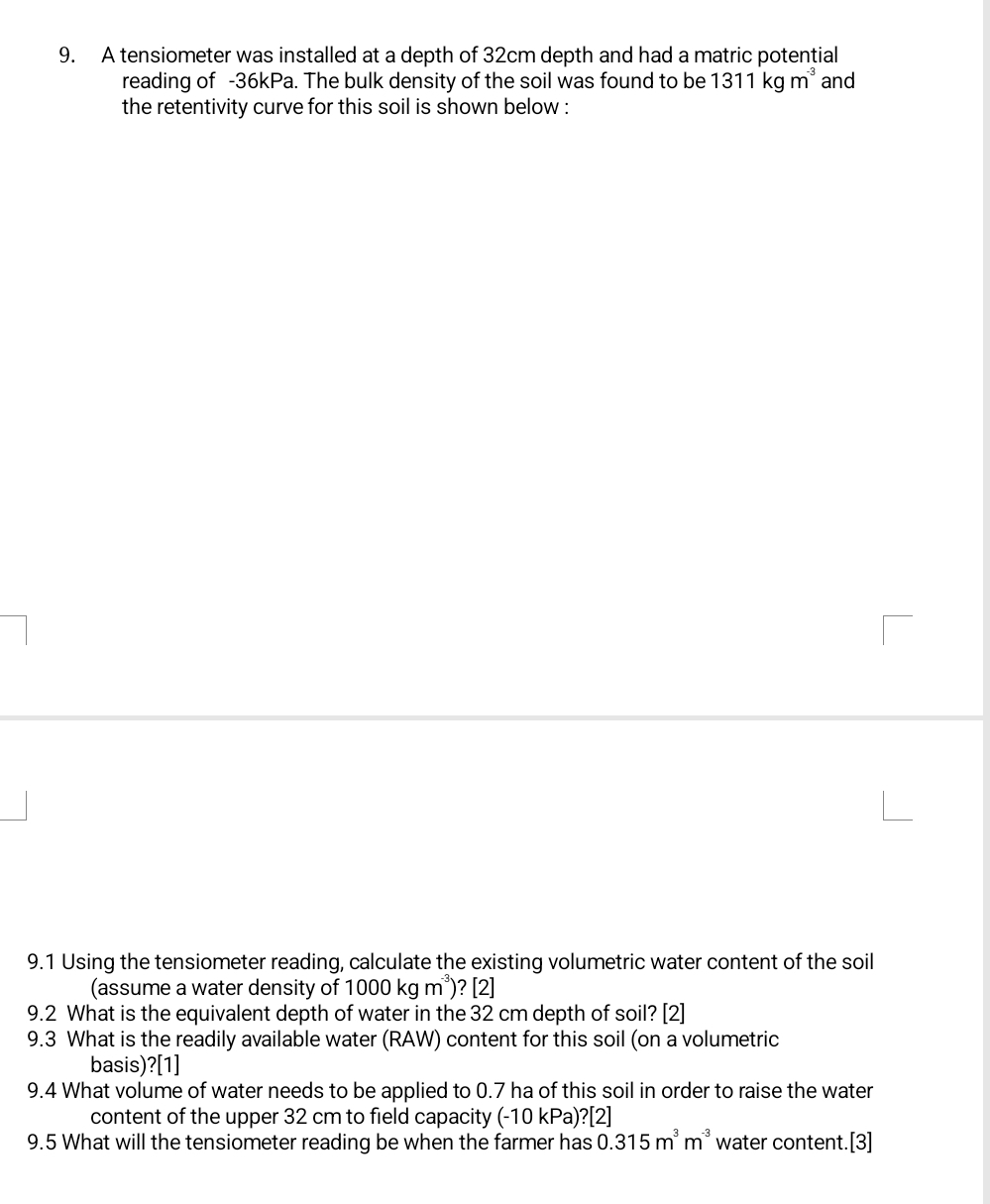 Solved A tensiometer was installed at a depth of 32cm ﻿depth | Chegg.com