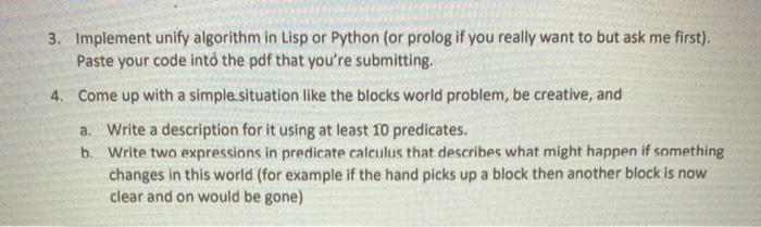 Solved 3 Implement Unify Algorithm In Lisp Or Python Or
