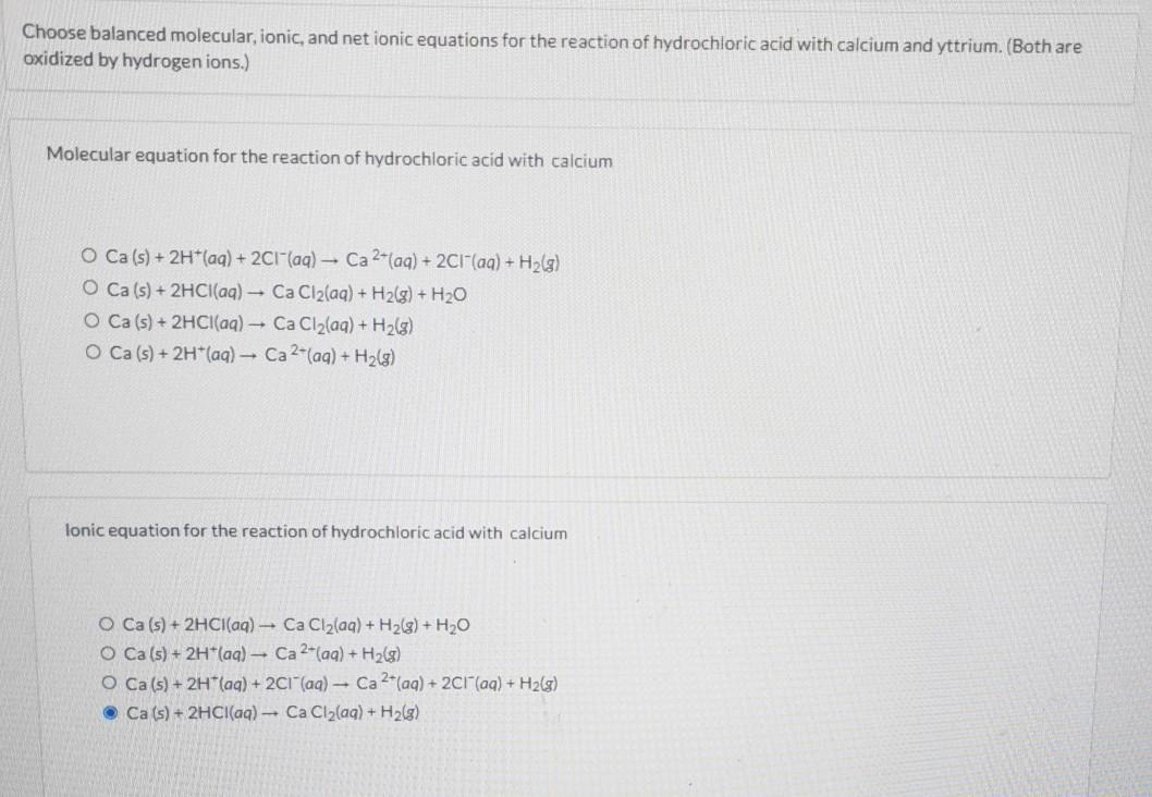 Solved Choose balanced molecular, ionic, and net ionic | Chegg.com
