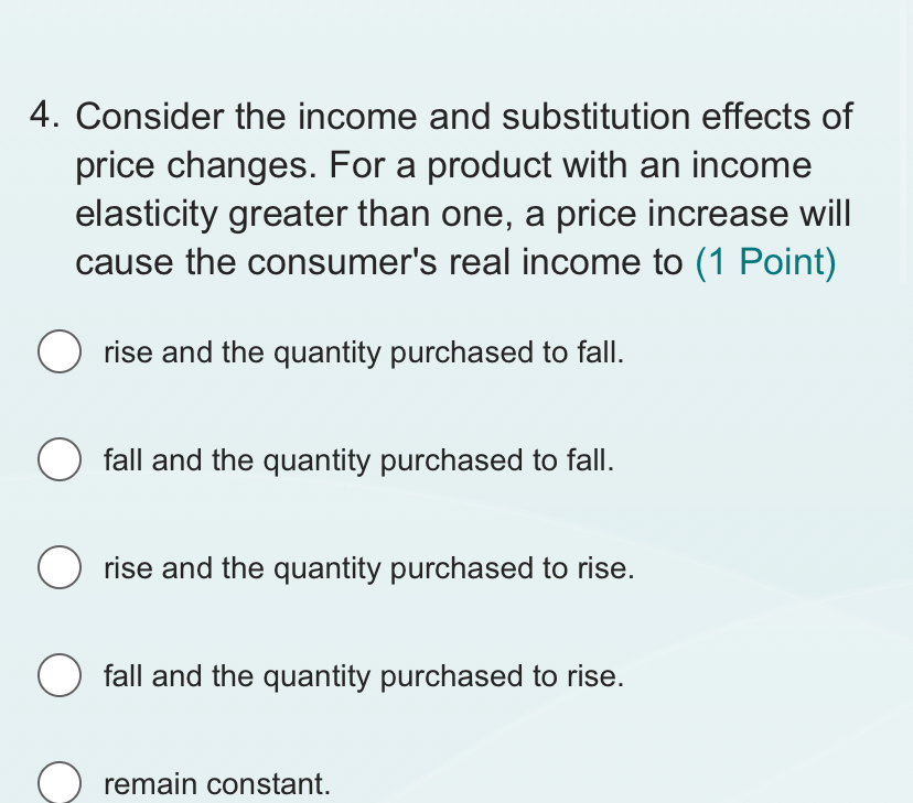Solved Consider the income and substitution effects of price | Chegg.com