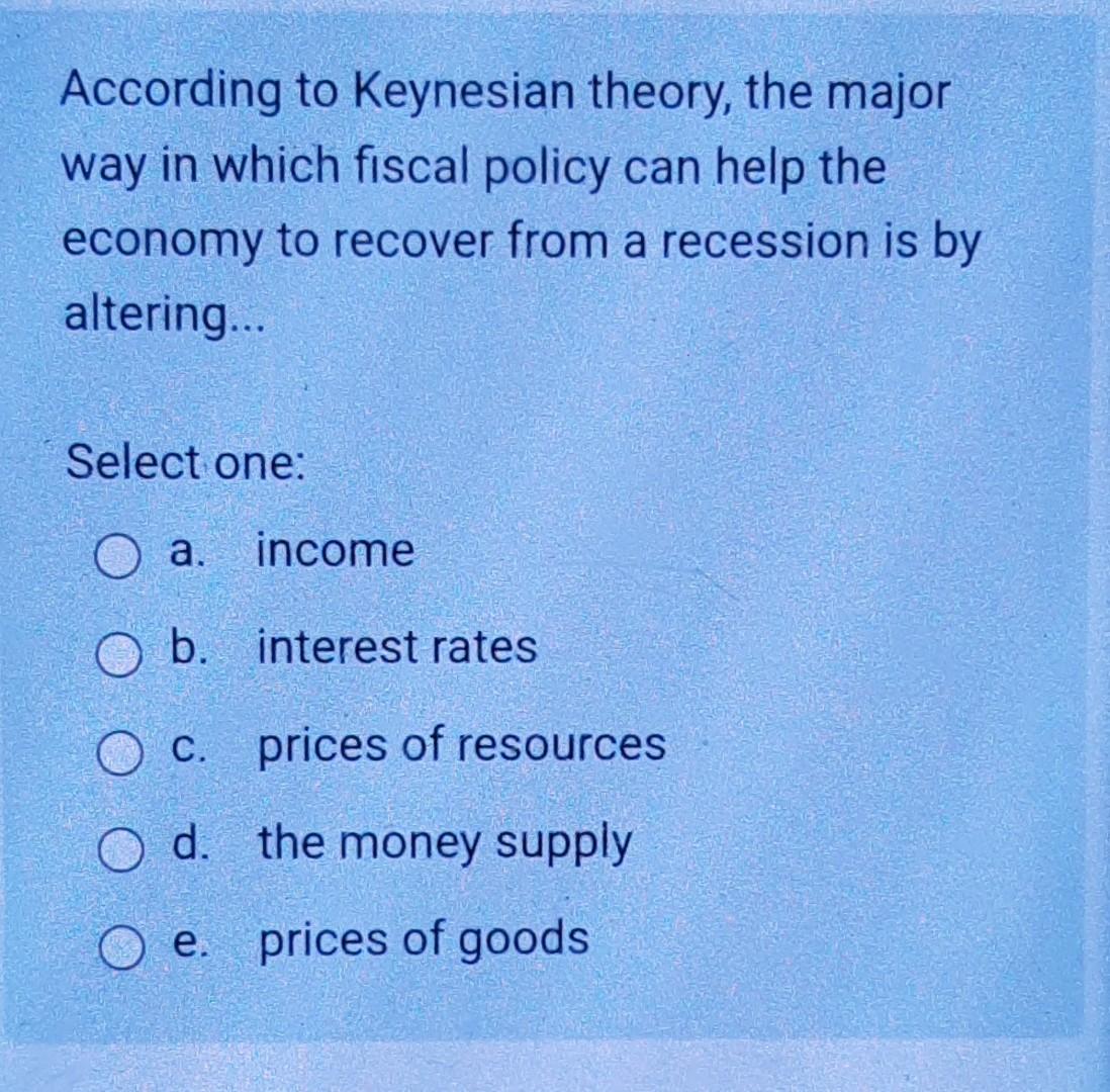 Solved According to Keynesian theory, the major way in which | Chegg.com
