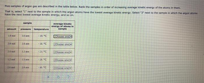 Solved Five samples of argon gas are described in the table | Chegg.com