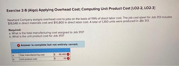 Solved Exercise 2-8 (Algo) Applying Overhead Cost; Computing | Chegg.com