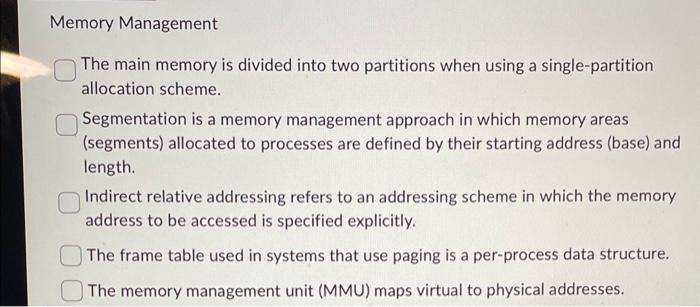 Solved Memory Management The main memory is divided into two | Chegg.com