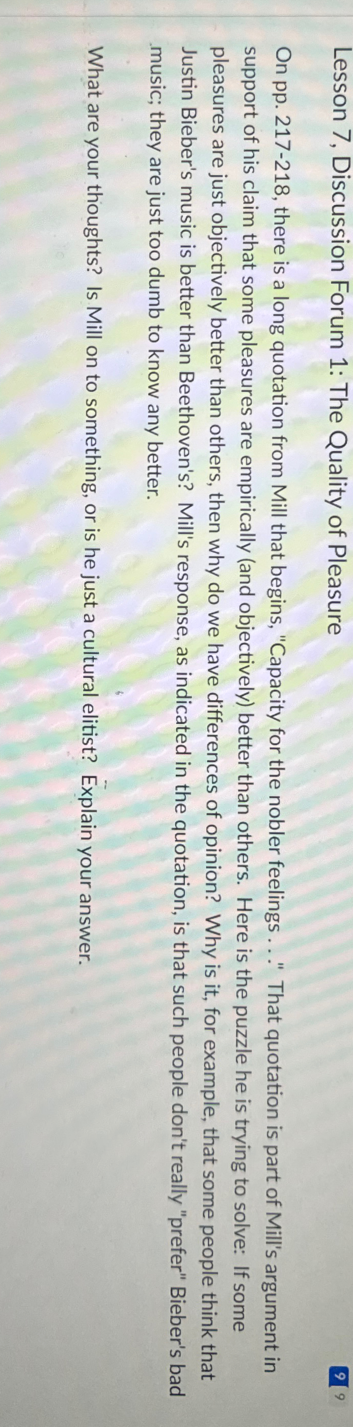 Solved Lesson 7, ﻿Discussion Forum 1: The Quality of | Chegg.com