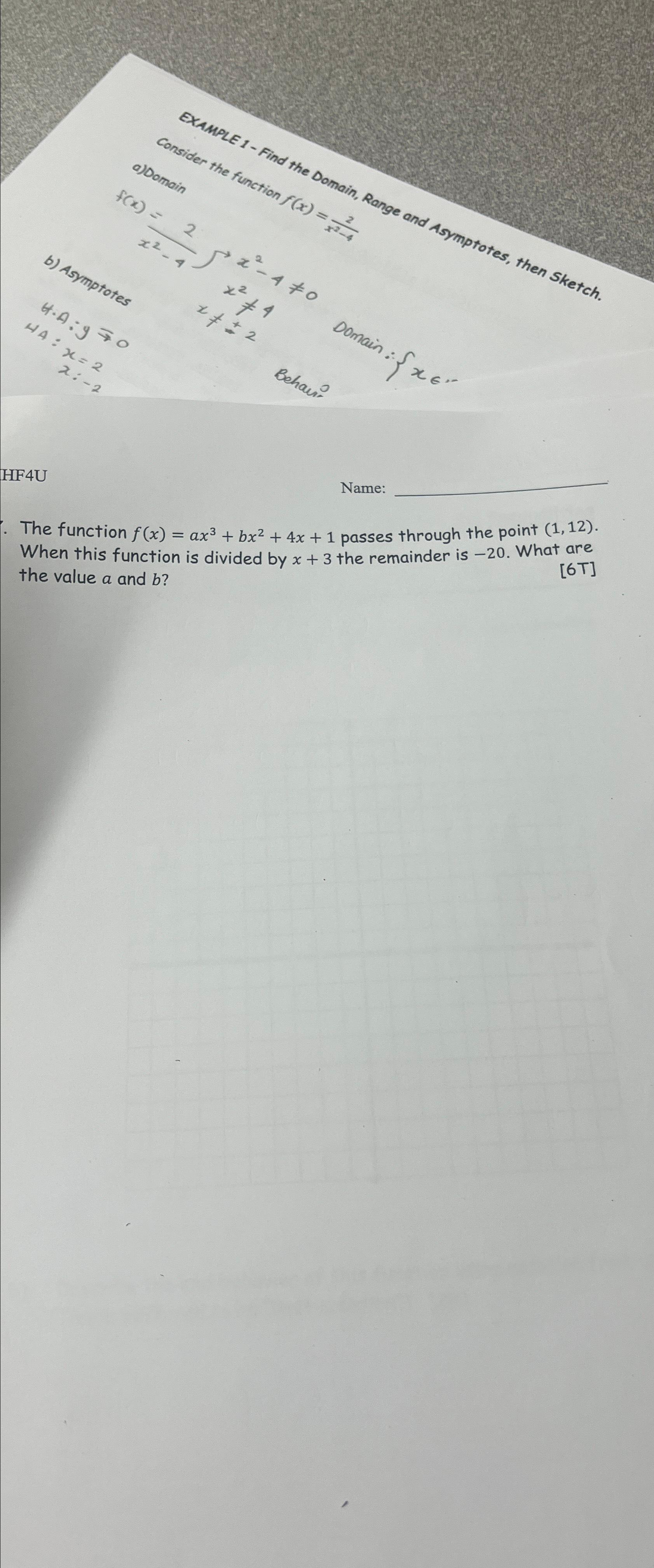 Solved The function f(x) = ﻿ax + ﻿bx^2 + 4x + 1 ﻿passes | Chegg.com