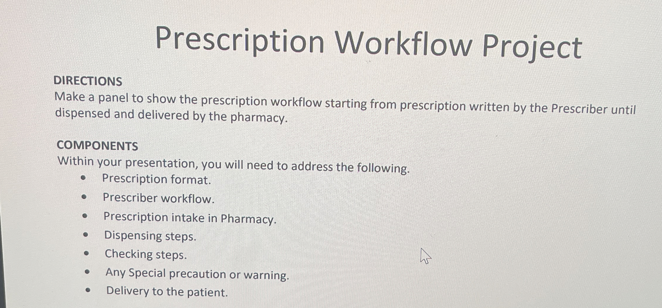 Solved Prescription Workflow ProjectDIRECTIONSMake a panel | Chegg.com