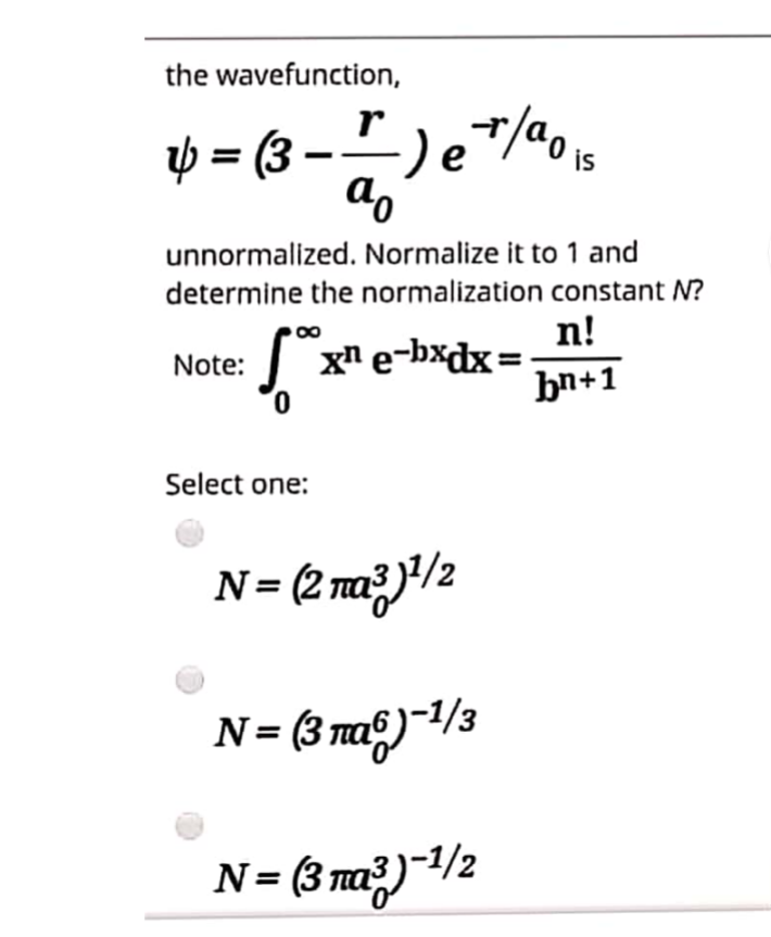 Solved the wavefunction, r U = (3-?)et/2015 ao unnormalized. | Chegg.com