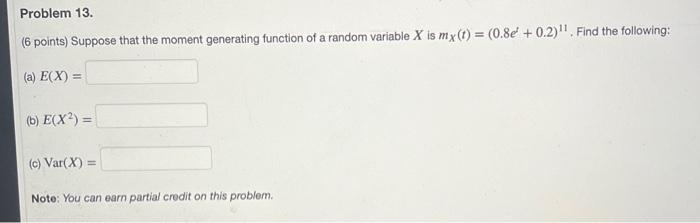 Solved (6 points) Suppose that the moment generating | Chegg.com