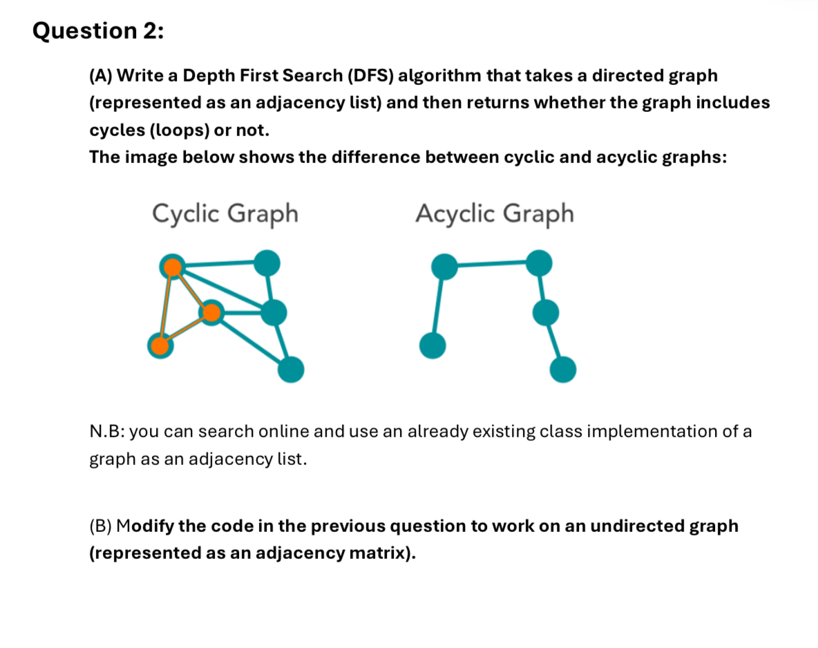 Solved Question 2:(A) ﻿Write a Depth First Search (DFS) | Chegg.com