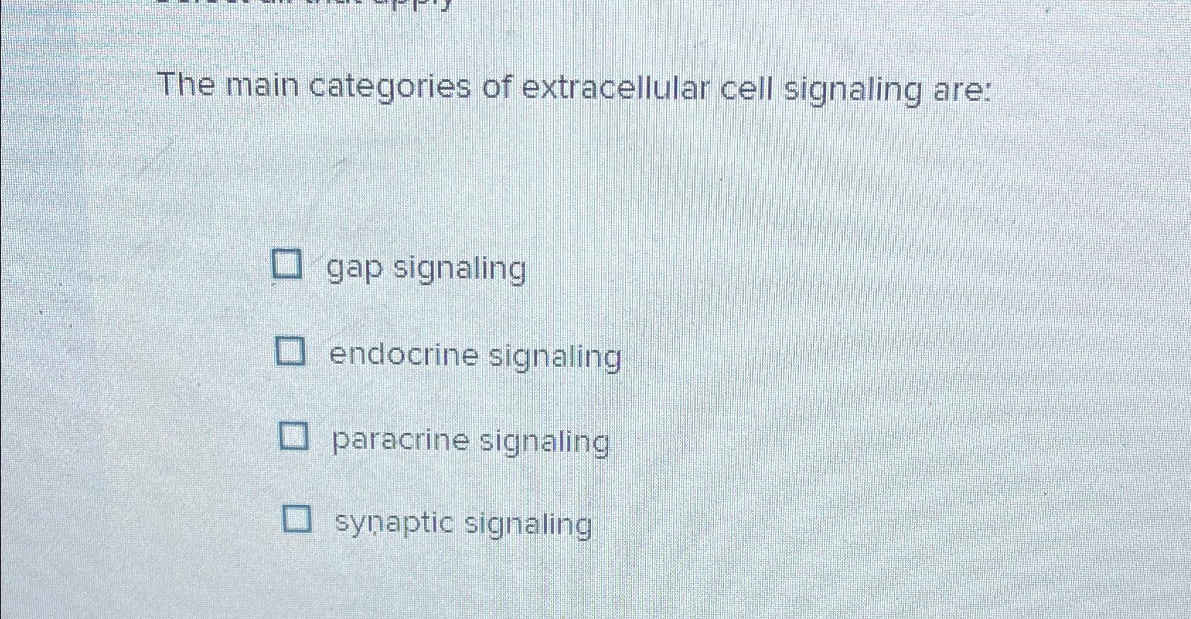 Solved The main categories of extracellular cell signaling | Chegg.com