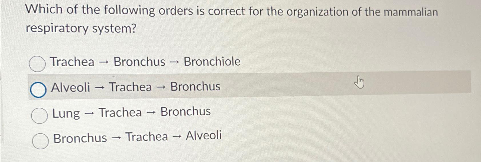 Solved Which of the following orders is correct for the | Chegg.com