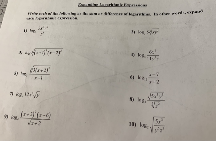 Solved Condensing Logarithmic Expressions N Rewrite each of | Chegg.com