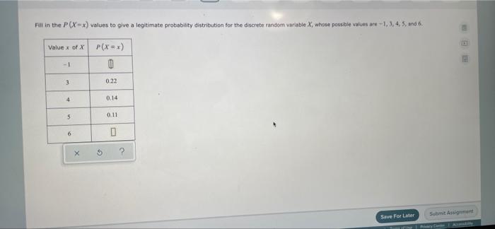 Solved Fill in the P(xx) values to give a legitimate | Chegg.com