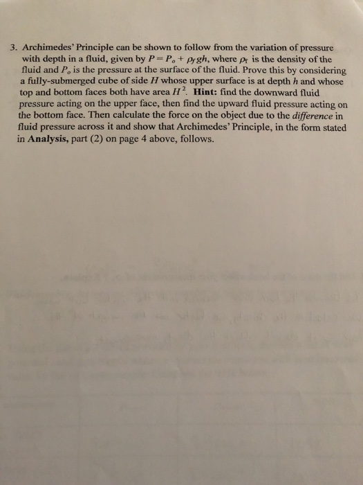 Solved 3. Archimedes' Principle can be shown to follow from | Chegg.com