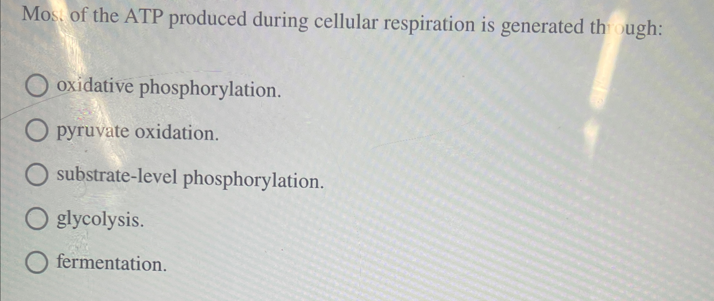 Solved Mos. of the ATP produced during cellular respiration | Chegg.com