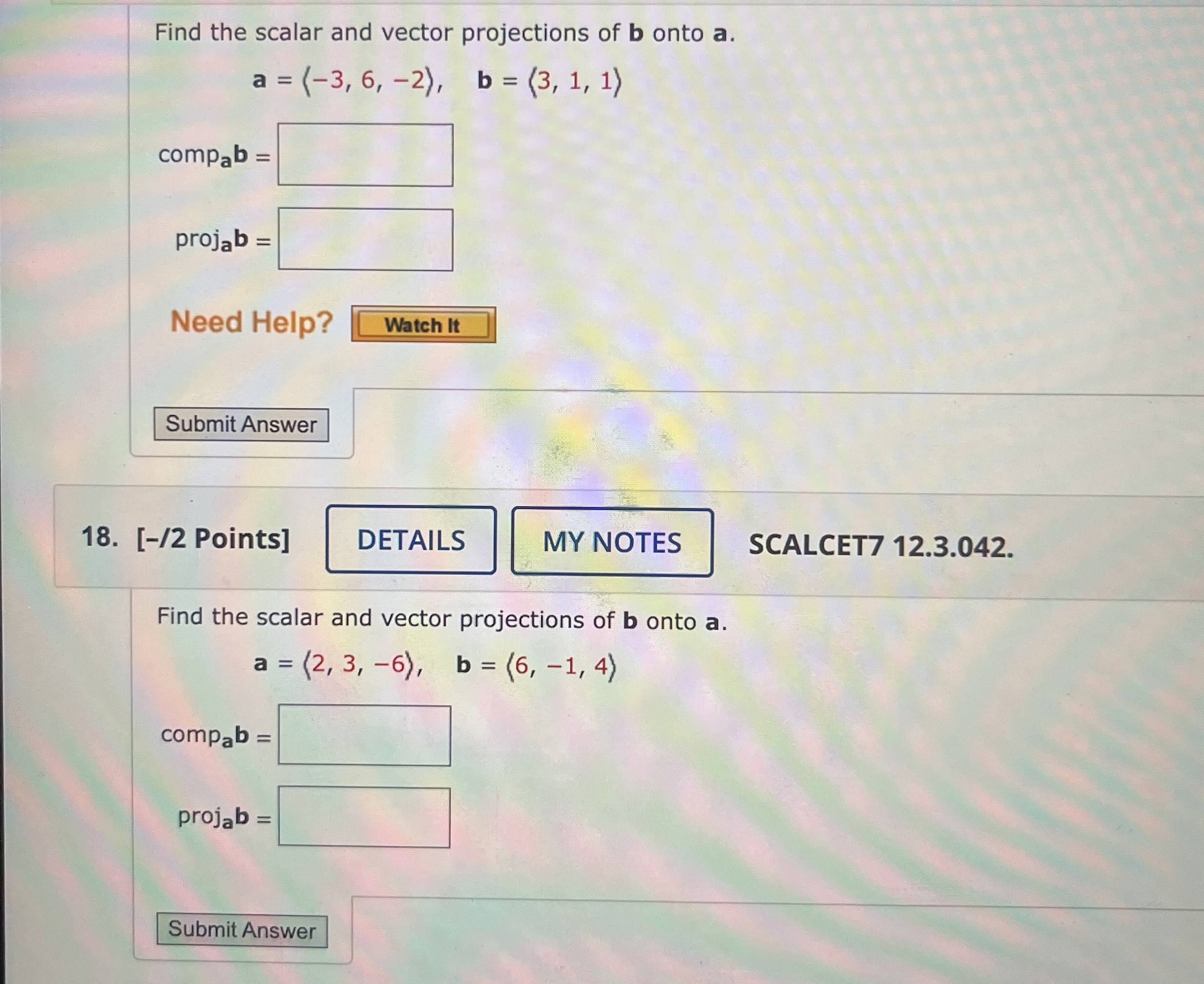 Solved Find the scalar and vector projections of b ﻿onto | Chegg.com