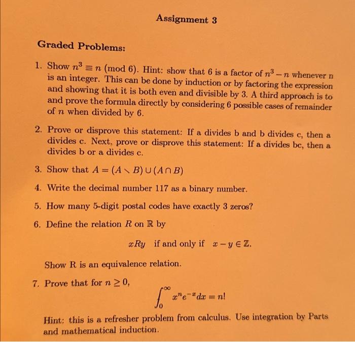 Solved Problems: 1. Show n³ = n (mod 6). Hint: show that 6 | Chegg.com