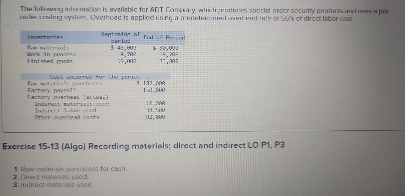 Solved The following information is available for ADT | Chegg.com