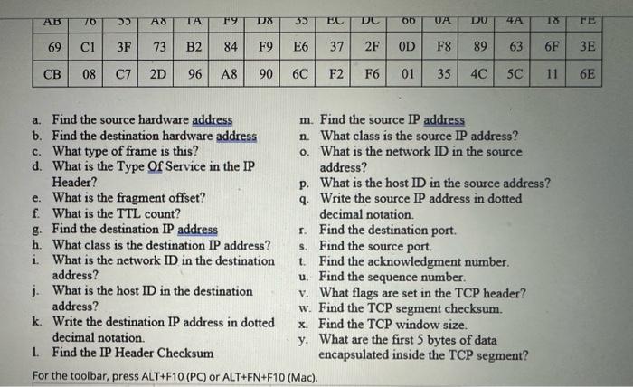 QUESTION 6 The Frame, IP Header, TCP header formats | Chegg.com