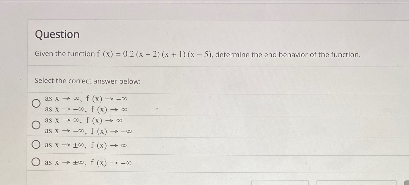 Solved QuestionGiven the function f(x)=0.2(x-2)(x+1)(x-5), | Chegg.com