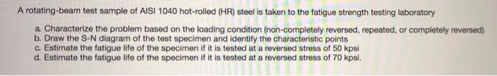 Solved A rotating-beam test sample of AISI 1040 hot-rolled | Chegg.com