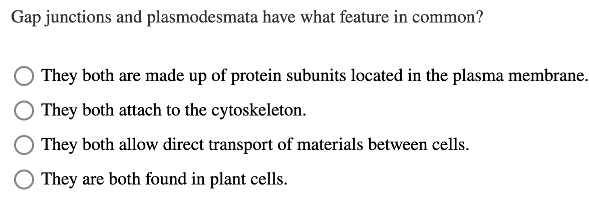 Solved Gap junctions and plasmodesmata have what feature in | Chegg.com