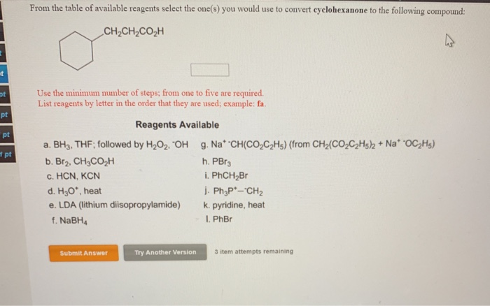 Solved From the table of available reagents select the | Chegg.com