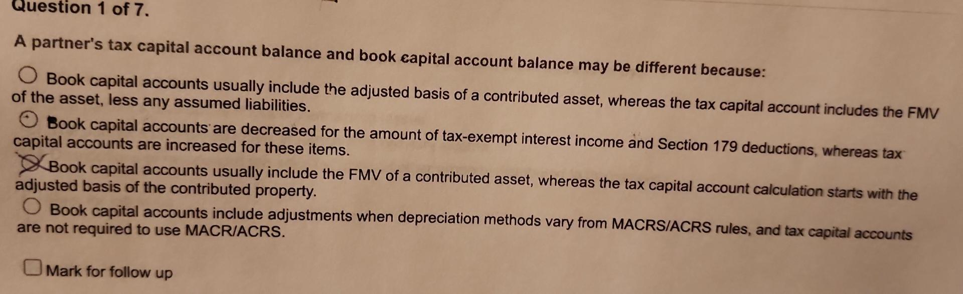 Solved A partner's tax capital account balance and book | Chegg.com