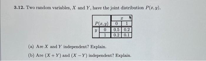 Solved 3.12. Two random variables, X and Y, have the joint | Chegg.com