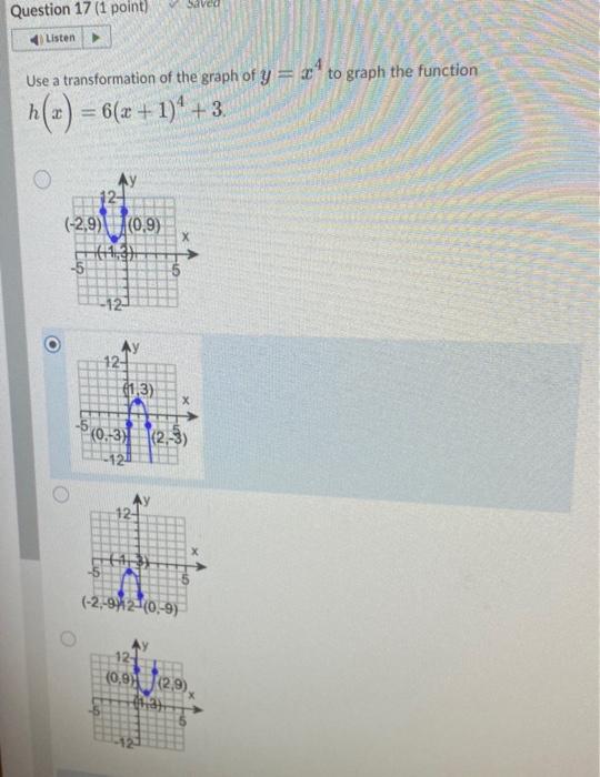 Use a transformation of the graph of y=x4 to graph | Chegg.com