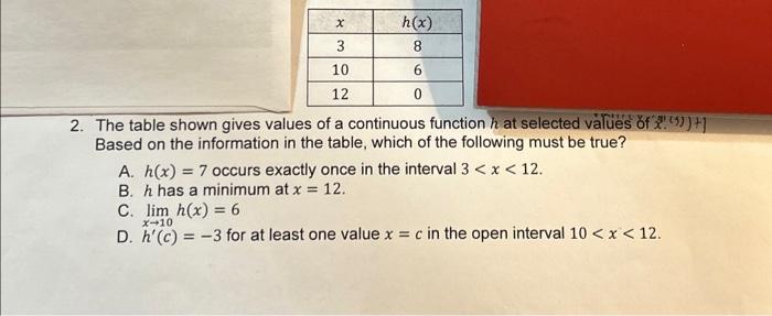 Solved 2. The table shown gives values of a continuous | Chegg.com