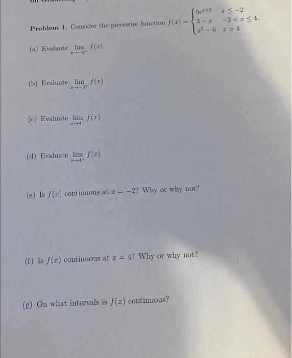 Solved Problem 1. Consider the piecewise function | Chegg.com