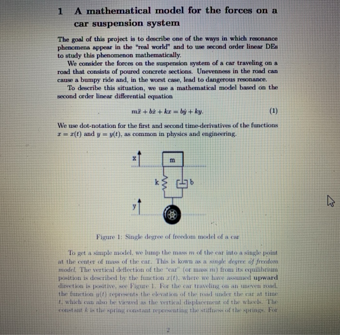 Solved A mathematical model for the forces on a 1 car | Chegg.com