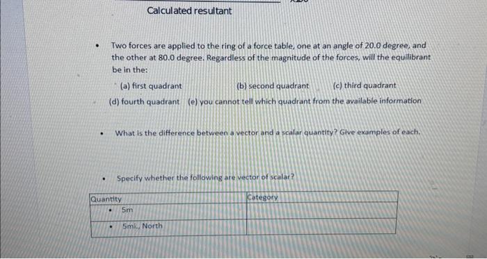 Solved Two forces are applied to the ring of a force table, | Chegg.com