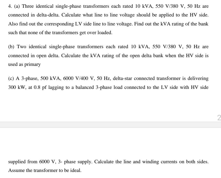 Solved (a) ﻿Three identical single-phase transformers each | Chegg.com