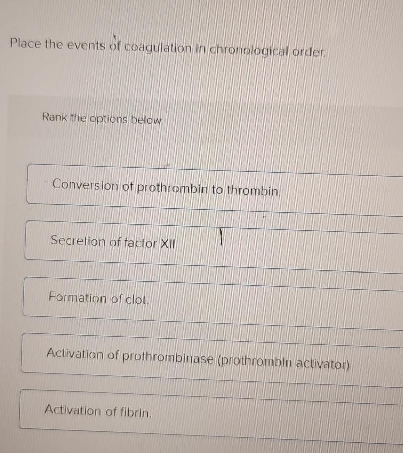 Solved Place the events of coagulation in chronological | Chegg.com