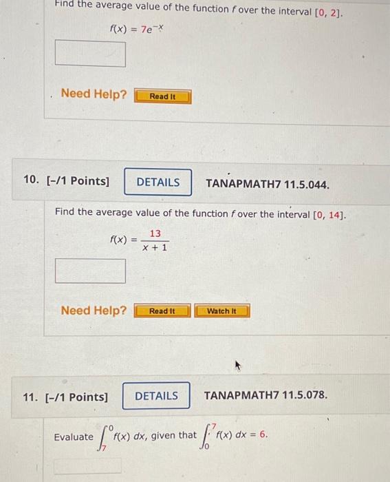 Solved Find the average value of the function f over the | Chegg.com