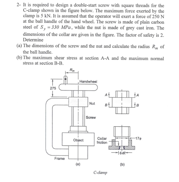Solved 2- It is required to design a double-start screw with | Chegg.com