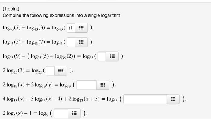Solved (1 point) Combine the following expressions into a | Chegg.com