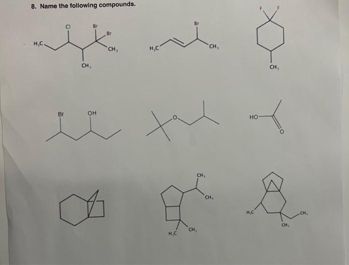 8. Name the following compounds. | Chegg.com