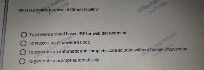 Solved What is primary purpose of Github Copilot?To provide | Chegg.com