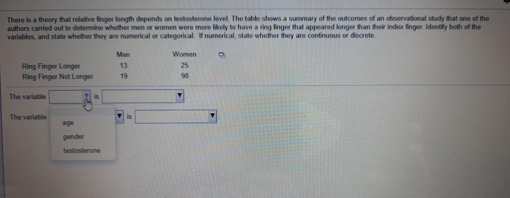Solved There is a theory that relative finger length depends | Chegg.com