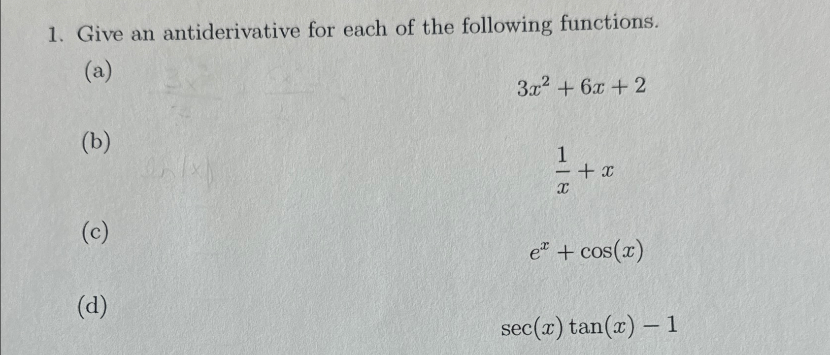 Solved Give an antiderivative for each of the following | Chegg.com