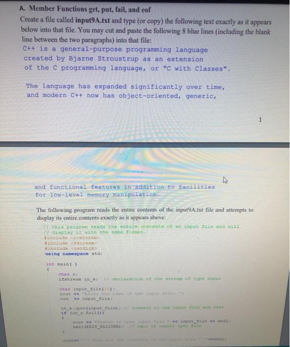 Solved A. Member Functions get, put, fail, and eof Create a | Chegg.com