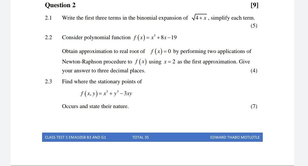 Solved 2.1 Write the first three terms in the binomial | Chegg.com