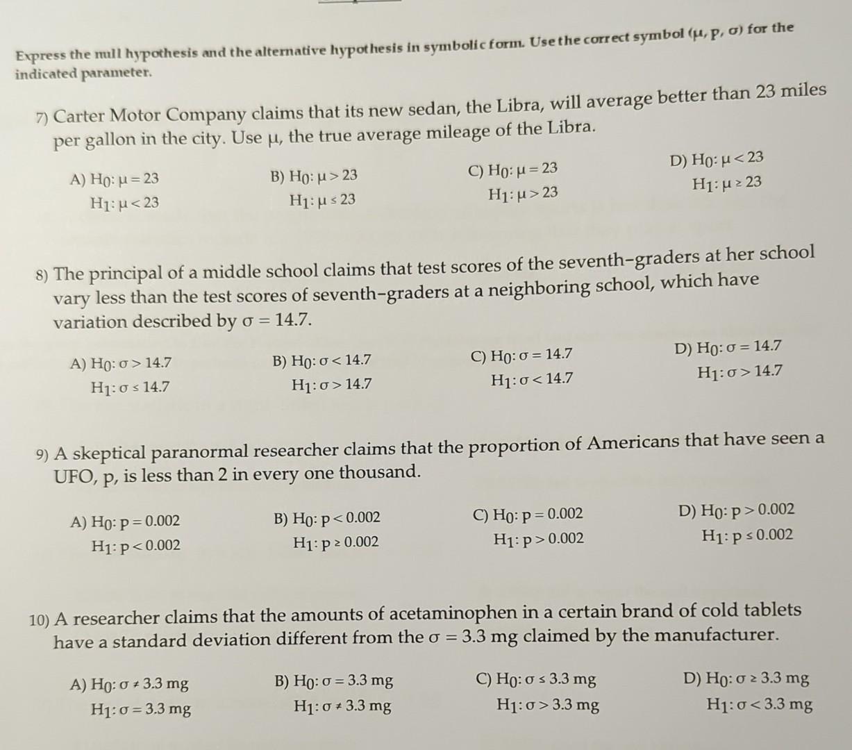 Solved Express the mull hypothesis and the alternative hypot | Chegg.com