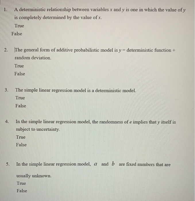 Solved 1. A deterministic relationship between variables x | Chegg.com